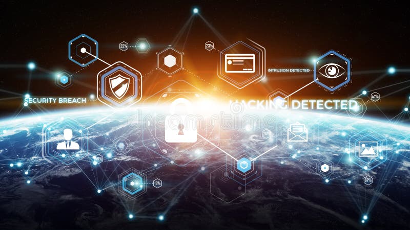 Cyber Security on Planet Earth 3D Rendering Stock Illustration ...