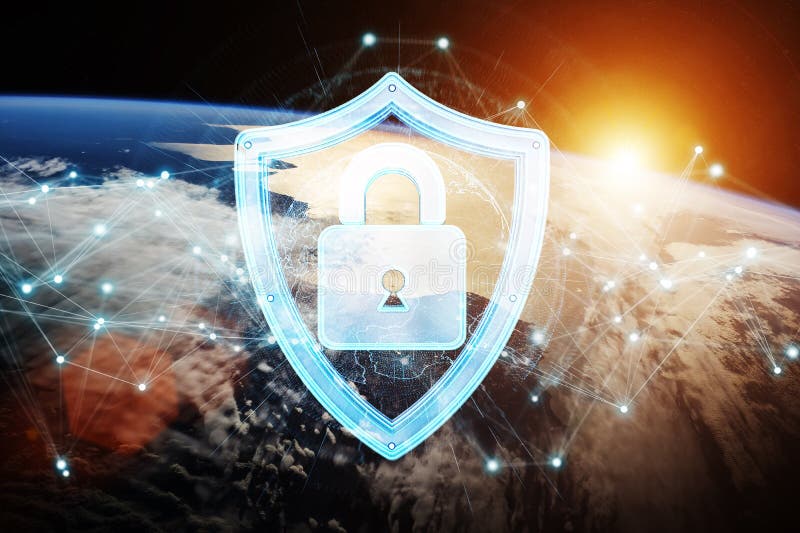 Cyber Security on Planet Earth 3D Rendering Stock Illustration ...