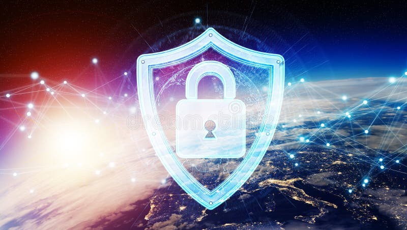 Cyber Security on Planet Earth 3D Rendering Stock Illustration ...