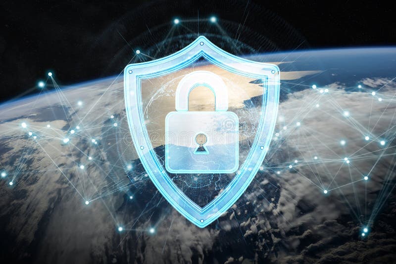 Cyber Security on Planet Earth 3D Rendering Stock Illustration ...