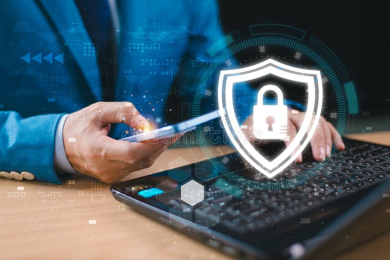 Cyber Security Privacy Concept. Lock Icon and Internet Network Secure ...