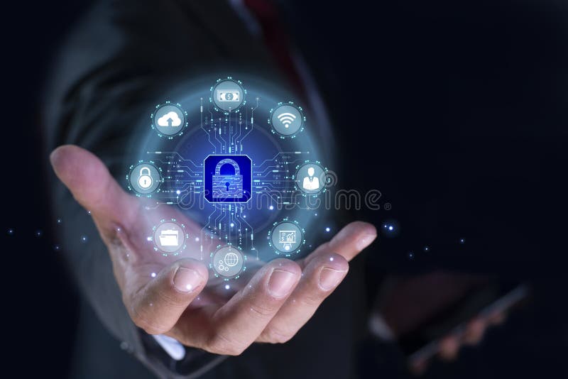 Cyber Security and Privacy Concepts. Businessman Hand Holding Padlock ...