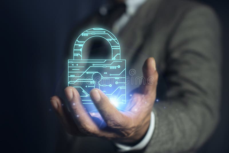 Cyber Security and Privacy Concepts. Businessman Hand Holding Padlock ...