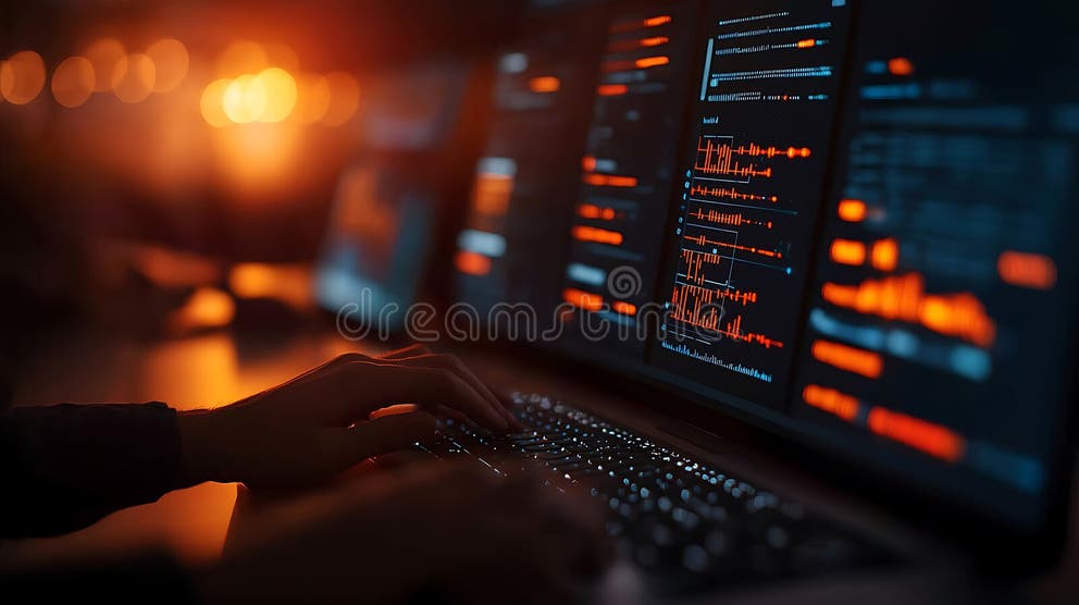 Cyber Security Professional Analyzing Financial Data on Multiple ...