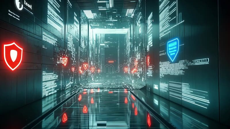Cyber Security Protecting Digital Corridor with Red Shields and Code ...