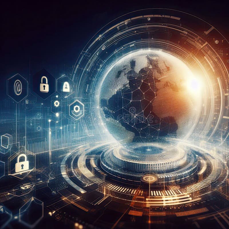 Cyber Security and Protection Across the Whole World Stock Illustration ...