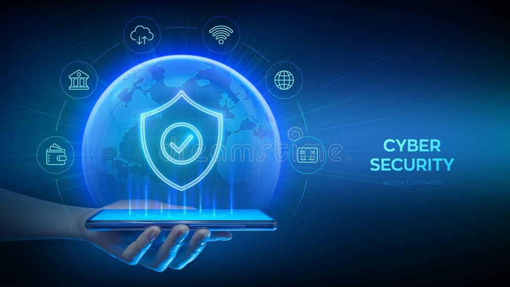 Cyber Security and Protection Smartphone. Protection Shield with Check ...