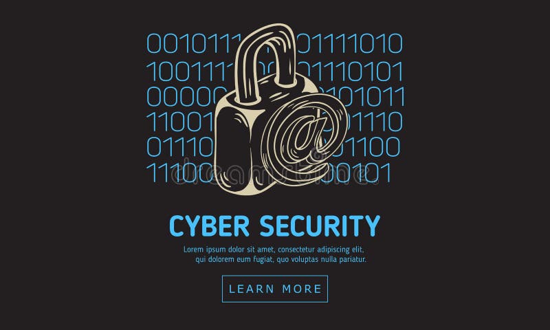 Cyber Security Safety Web Design with a Lock and at Symbol on a Binary ...