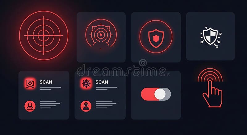 Cyber Security and Scanning Icons Stock Illustration - Illustration of ...