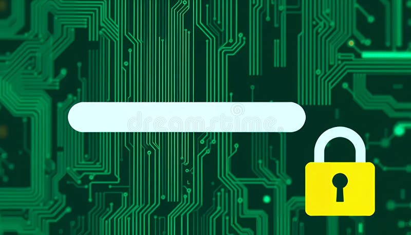 Cyber Security Search Bar with Digital Lock on Green Circuit Board ...