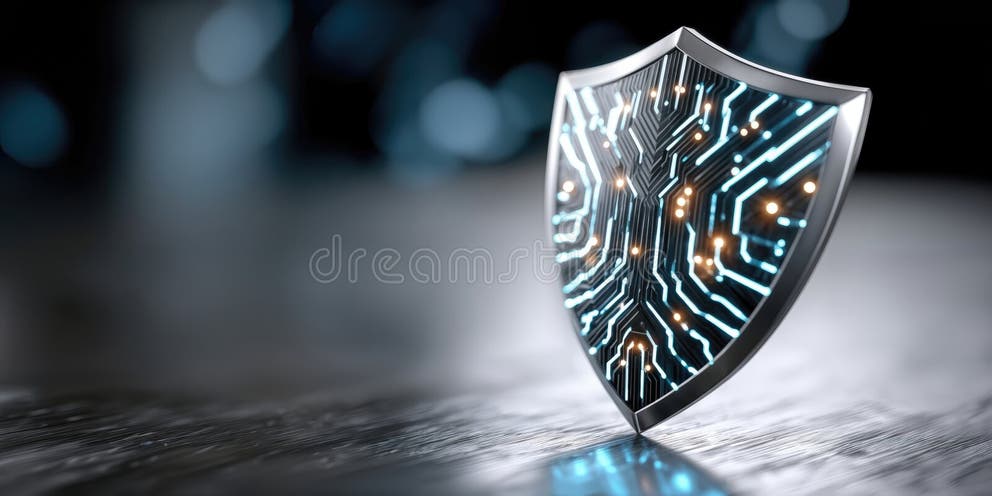 Generative AI Cyber Security Shield with Glowing Circuit Board Design Representing Data ...
