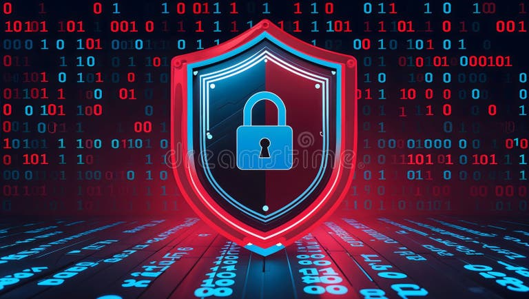 Cyber Security Shield with Padlock on Binary Code Background Stock Photo - Image of internet ...
