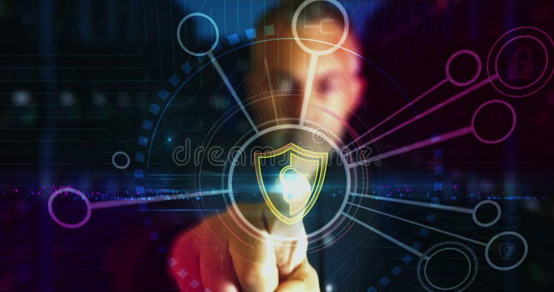 Cyber Security with Shield Symbol Digital 3d Finger Touch Stock Video ...