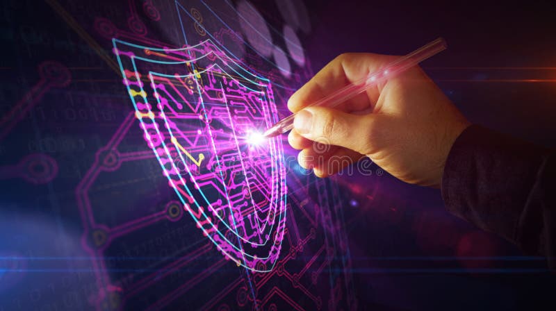 Cyber Security with Shield Symbol Futuristic Sketch Stock Image - Image ...