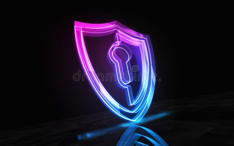 Cyber Security with Shield Symbol Glass 3d Object Illustration Stock ...