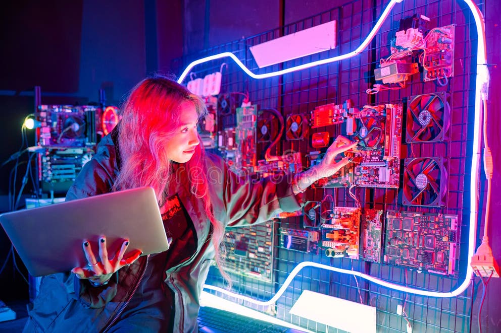 Cyber Security. Software Engineer Holding Laptop Computer at Data ...