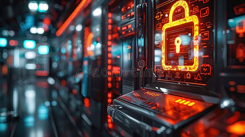 Cyber Security System with Glowing Lock Stock Illustration ...