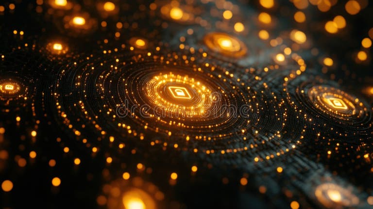 Cyber Security System Protecting Digital Data with Padlock Icon ...