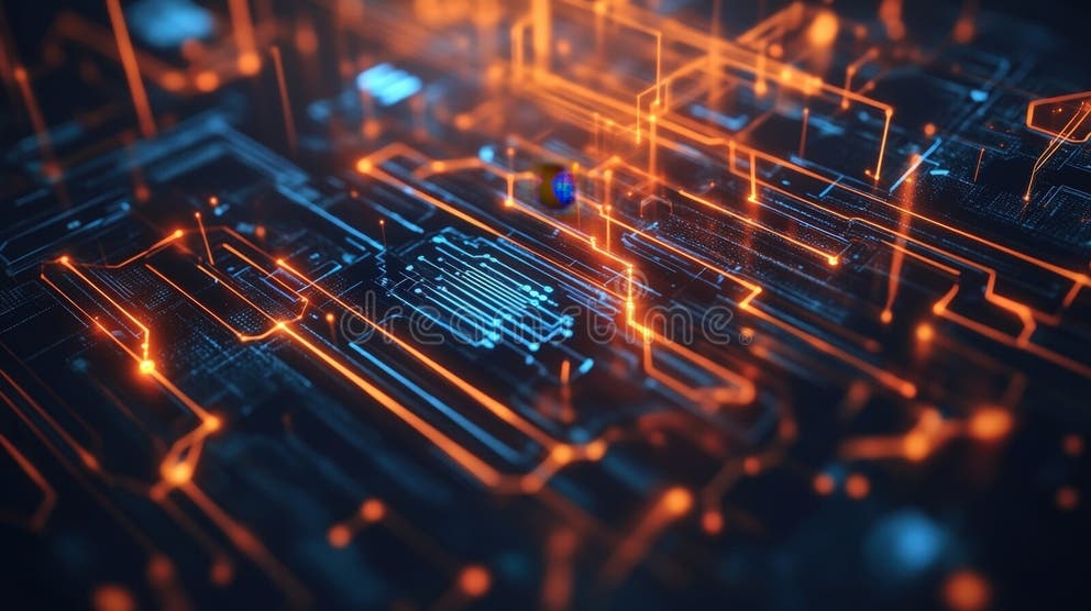 Cyber Security System Protecting Microchip on Motherboard with Orange ...