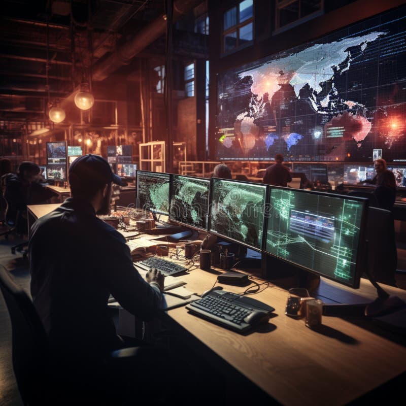 A Cyber Security Team Collaborating on a Command Illustration Image ...