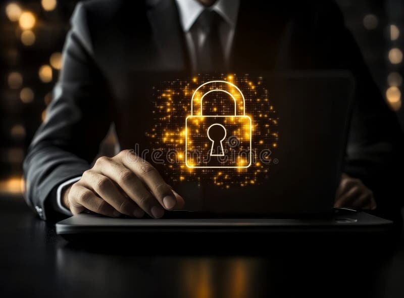 A Cyber Security Tech Concept is Shown on the Laptop Screen, Featuring ...