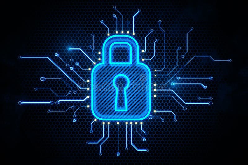 Security Technologies Concept with Bight Digital Lock Symbol and ...
