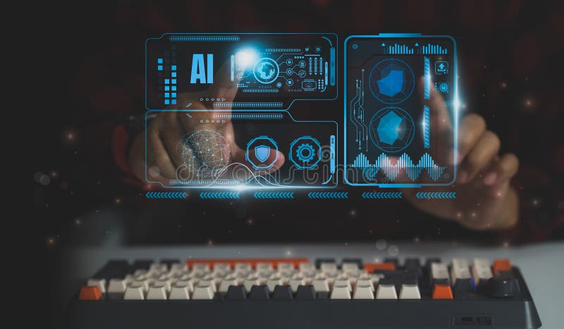 Cyber Security Technology with AI System, Businessman Using Digital ...