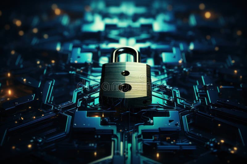 Cyber Security Technology Background with Data Lock Icon in Blue Tone ...