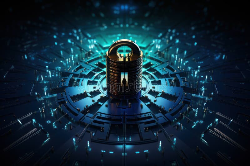 Cyber Security Technology Background with Data Lock Icon in Blue Tone ...