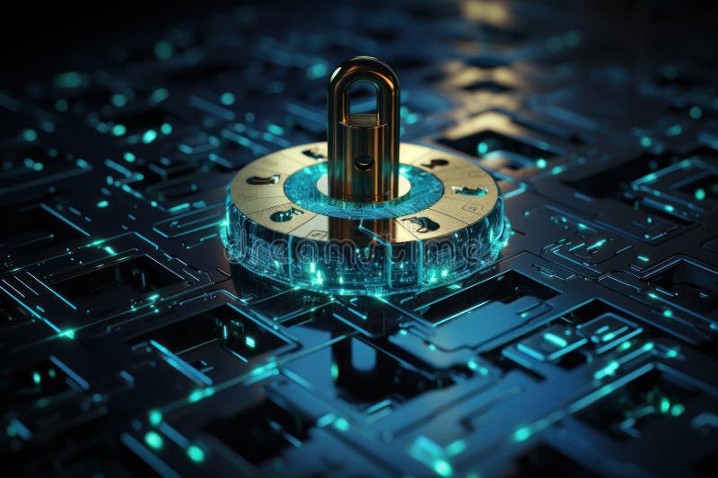Cyber Security Technology Background with Data Lock Icon in Blue Tone ...