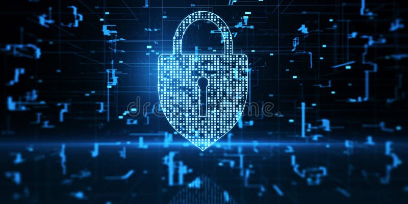 Cyber Security Technology Concept with Front View on Digital Glowing ...