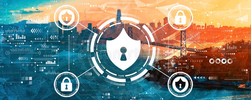 Cyber Security Theme with the Bay Bridge in San Francisco Stock ...