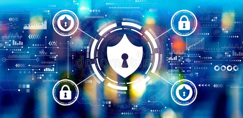 Cyber Security Theme with Big City Lights Stock Photo - Image of attack ...