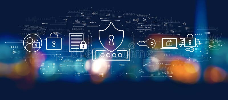 Cyber Security Theme with Blurred City at Night Stock Image - Image of ...