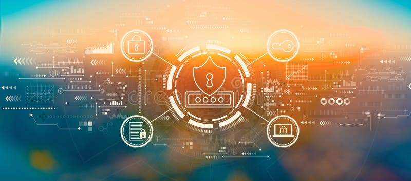 Cyber Security Theme with Blurred City at Sunset or Sunrise Stock ...