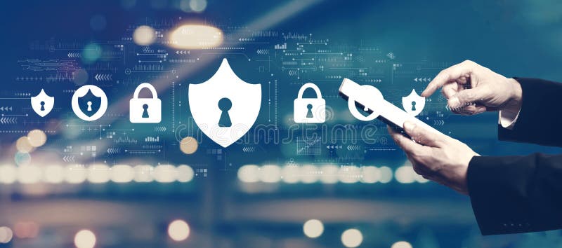 Cyber Security Theme with Businessman Using a Tablet Stock Image ... Cyber Security Theme with Businessman Using a Tablet Stock Image ...