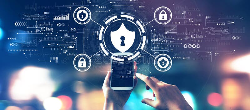 Cyber Security Theme with City Lights at Night Stock Image - Image of ...