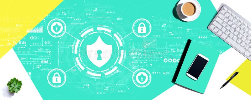 Cyber Security Theme with Computer Keyboard and Office Items Stock ...