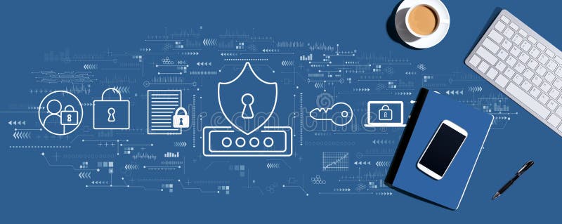 Cyber Security Theme with Computer Keyboard and Office Items Stock ...