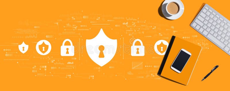 Cyber Security Theme with Computer Keyboard and Office Items Stock ...