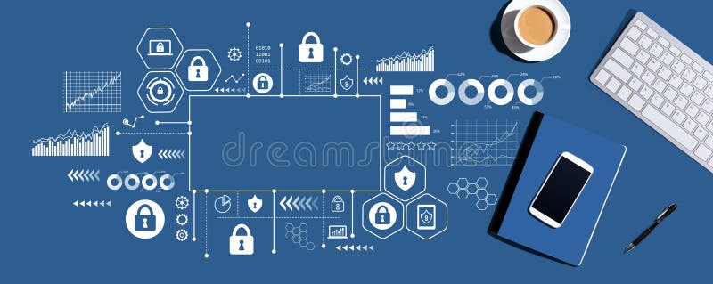 Cyber Security Theme with Computer Keyboard and Office Items Stock ...