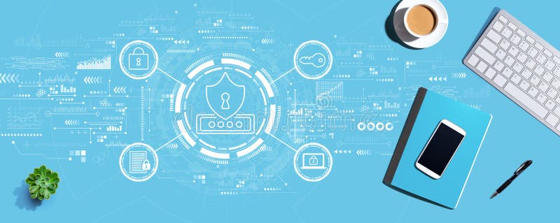 Cyber Security Theme with Computer Keyboard and Office Items Stock ...