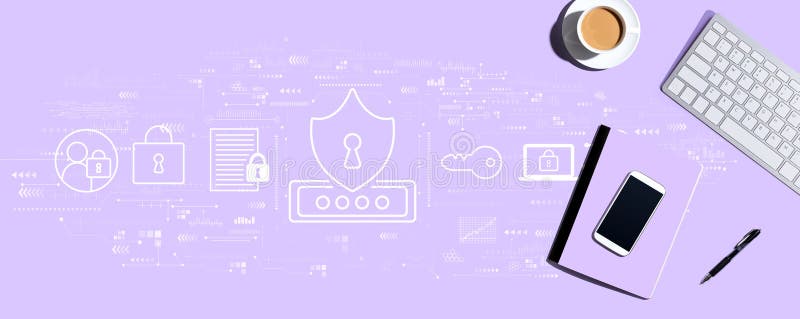 Cyber Security Theme with Computer Keyboard and Office Items Stock ...