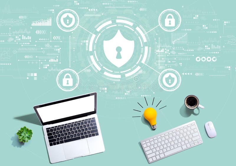 Cyber Security Theme with Computers with a Light Bulb Stock ...