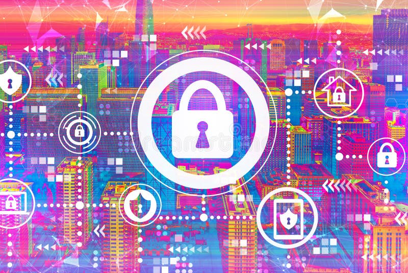 Cyber Security Theme with Downtown San Francisco Skyline Stock ...