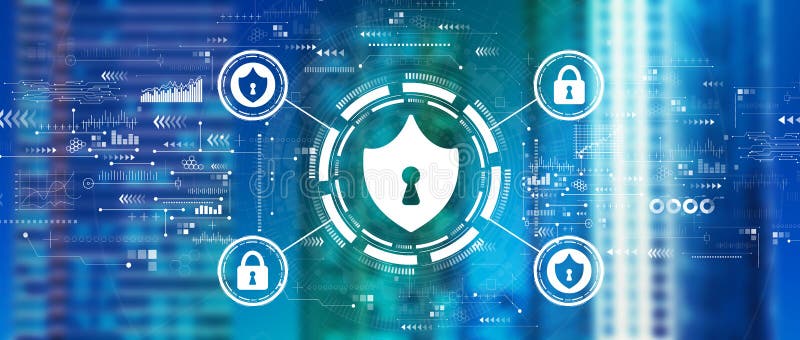 Cyber Security Theme with Downtown Skyline Stock Image - Image of ...