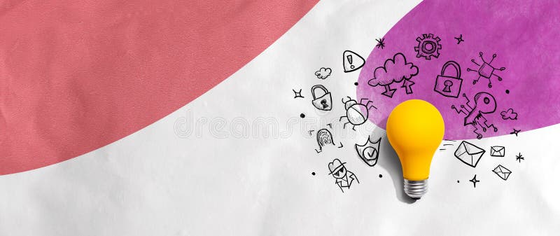 Cyber Security Theme Drawing with a Light Bulb Stock Photo - Image of ...