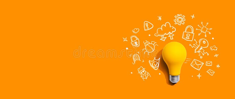 Cyber Security Theme Drawing with a Light Bulb Stock Illustration ...