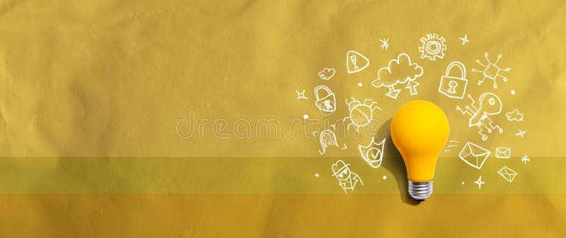 Cyber Security Theme Drawing with a Light Bulb Stock Photo - Image of ...
