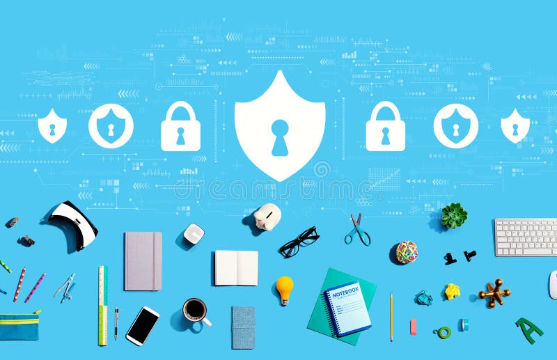 Cyber Security Theme with Electronic Gadgets and Office Supplies Stock ...